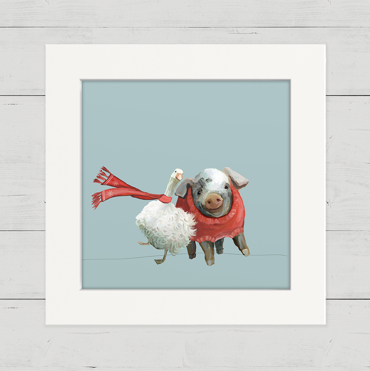Festive Goose and Pig Pals Happy Square – Cathy Walters Art