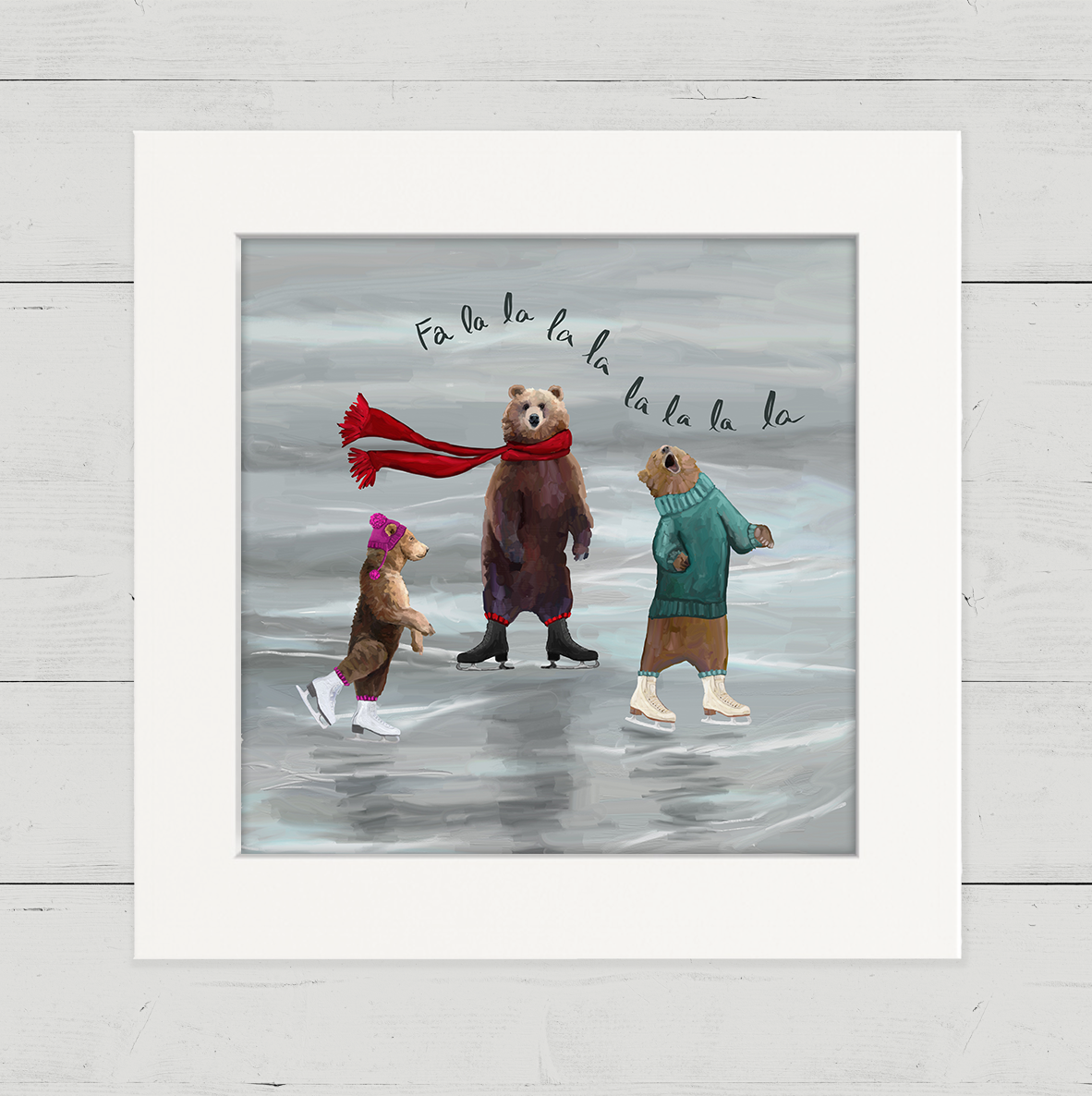 The Three Skating Bears Happy Square – Cathy Walters Art