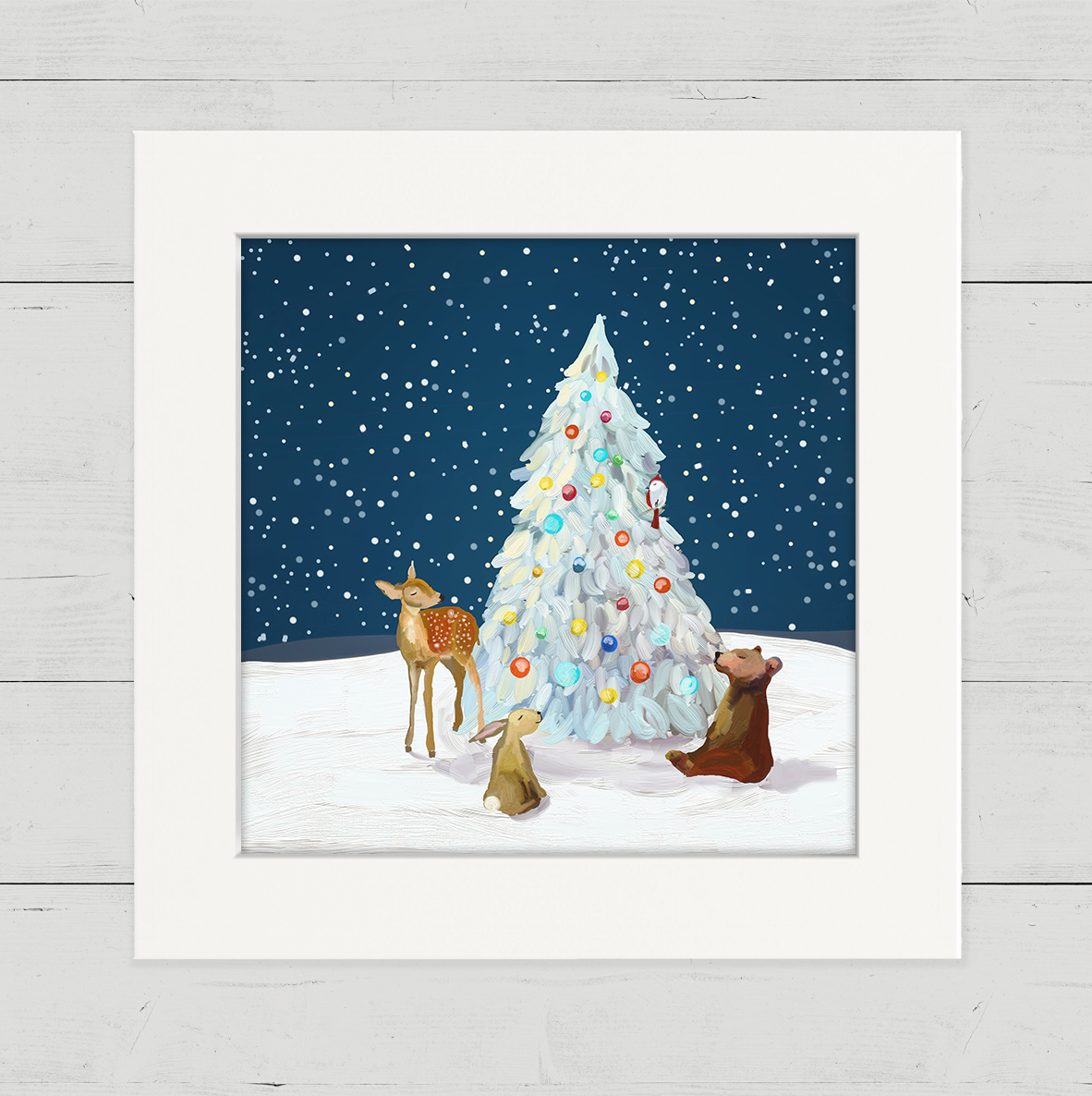 Winter Wonderland Tree with Friends Happy Square – Cathy Walters Art