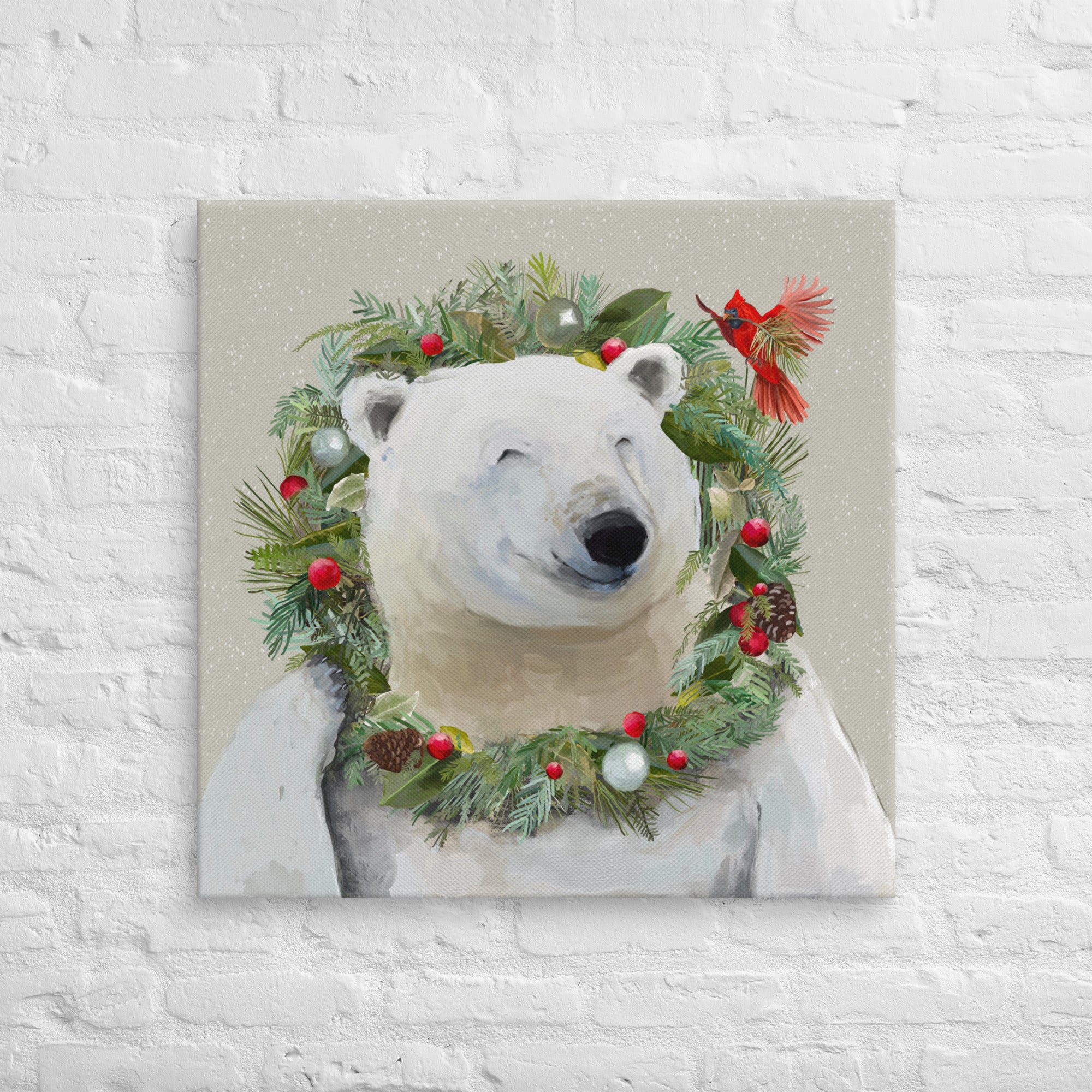 Polar Bear Wreath Canvas Wrap – Cathy Walters Art